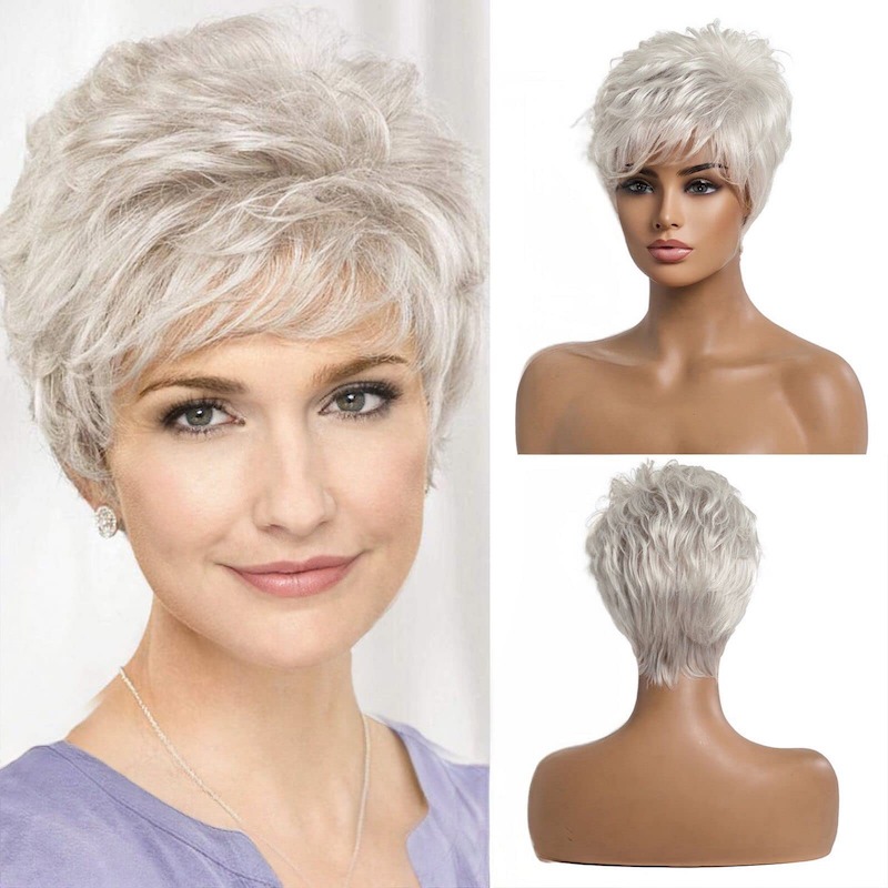 Pixie Cut Wig Short Silver Grey Wigs for Women Natural Layered Hair Wig